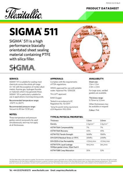 Sigma® 511 Sheet Material (PTFE) - Flexitallic