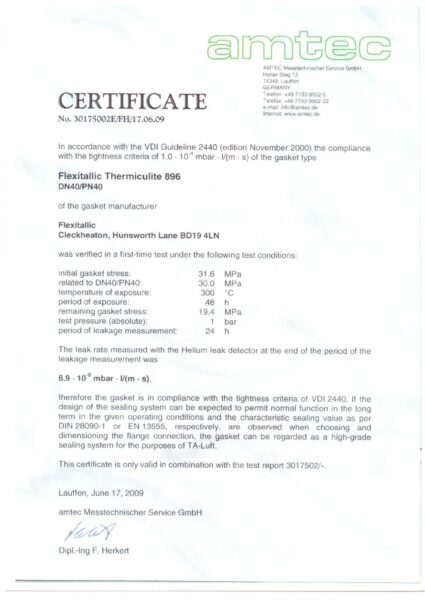 TA Luft Therm 896 Approval - Flexitallic