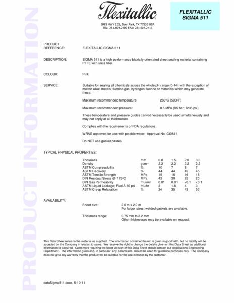Sigma 511 Datasheet - Flexitallic